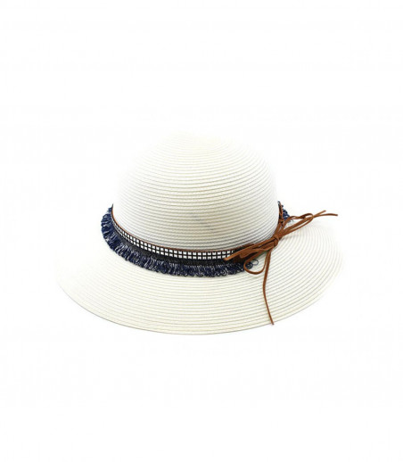 beige wide brim hat fringes - Jamila cream : Headict